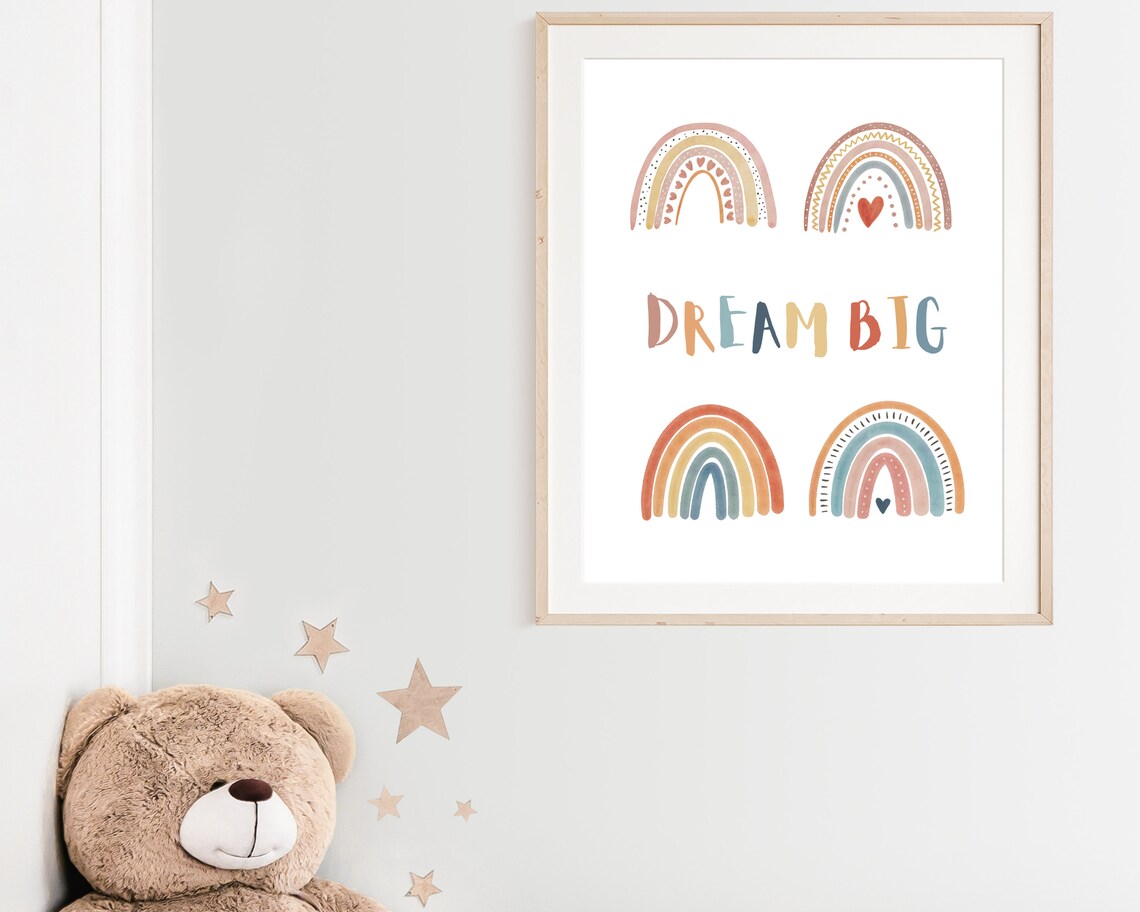 Rainbow Nursery Print, Dream Big, Rainbow Nursery Decor, Baby Decor ...