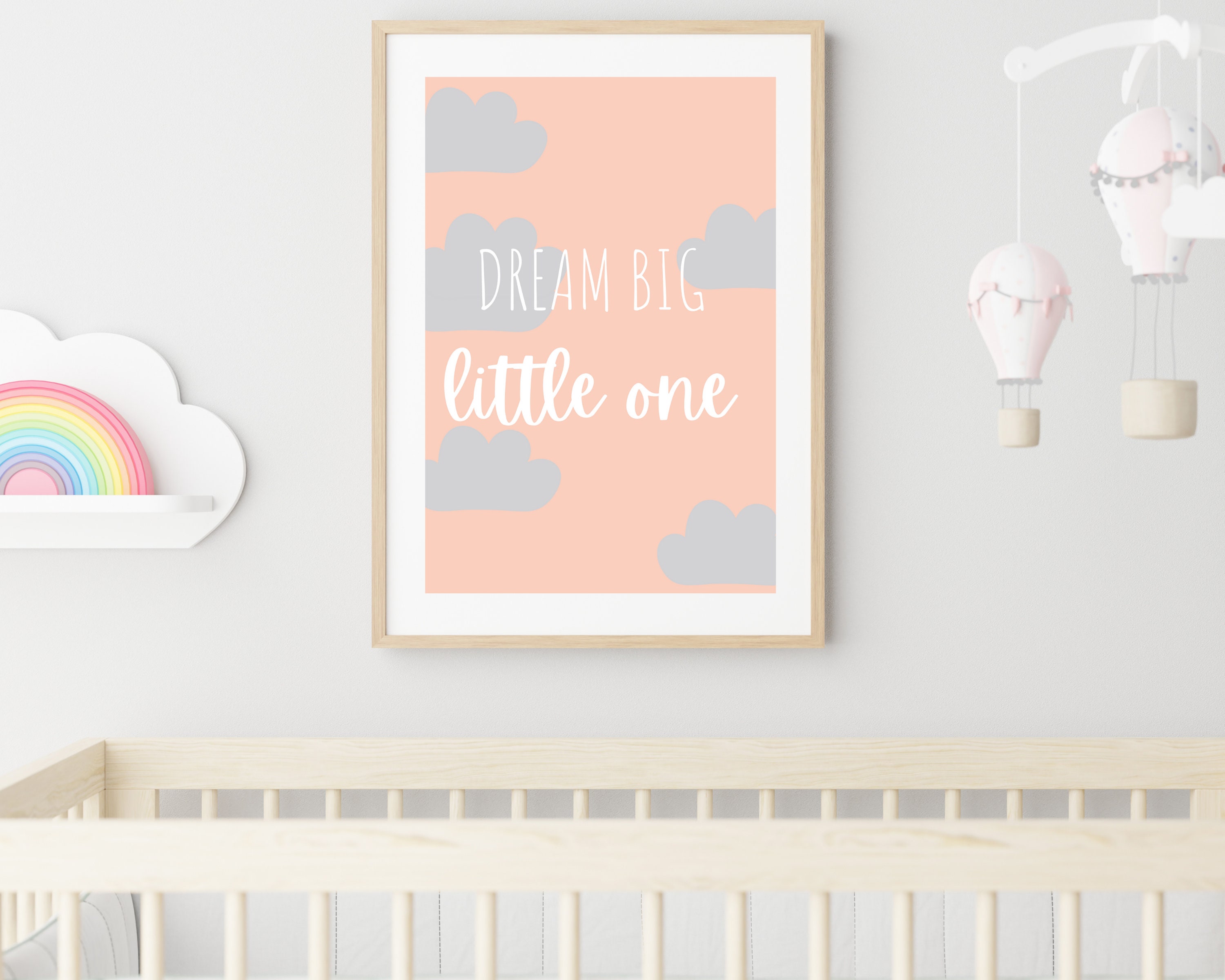 Dream Big Pink Cloud Nursery Print, Pink Wall Art, Bedroom Print ...