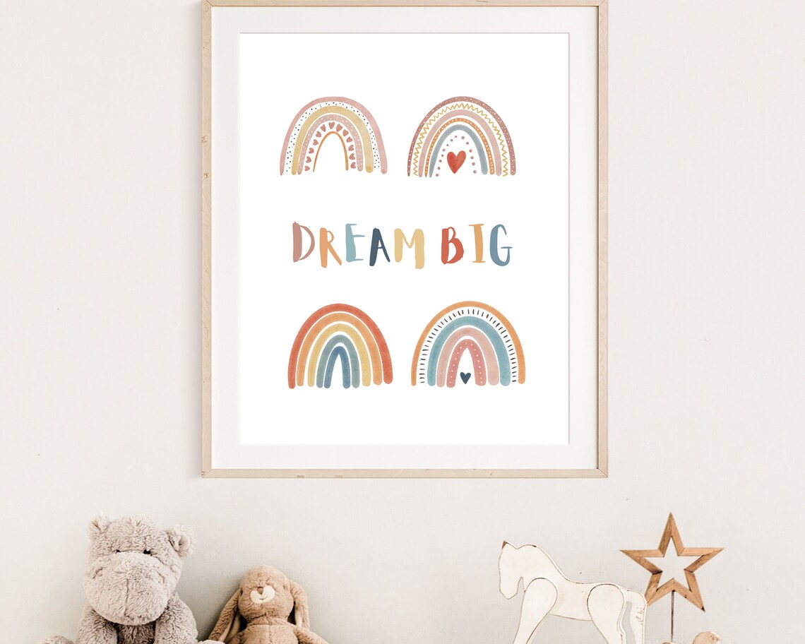 Rainbow Nursery Print, Dream Big, Rainbow Nursery Decor, Baby Decor ...