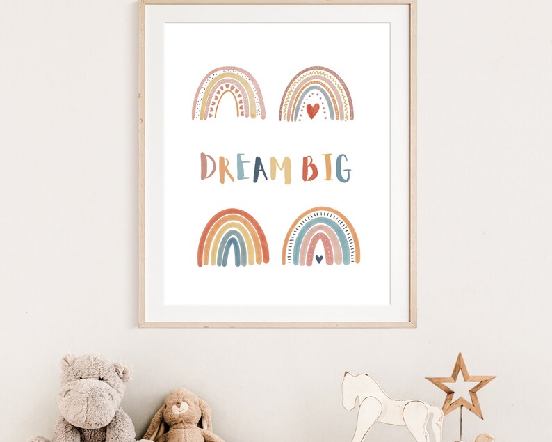 Rainbow Nursery Print, Dream Big, Rainbow Nursery Decor, Baby Decor ...