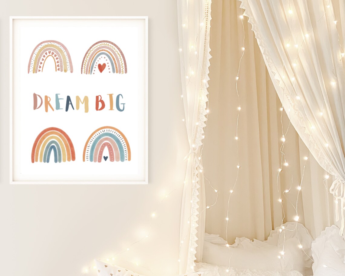 Rainbow Nursery Print, Dream Big, Rainbow Nursery Decor, Baby Decor ...