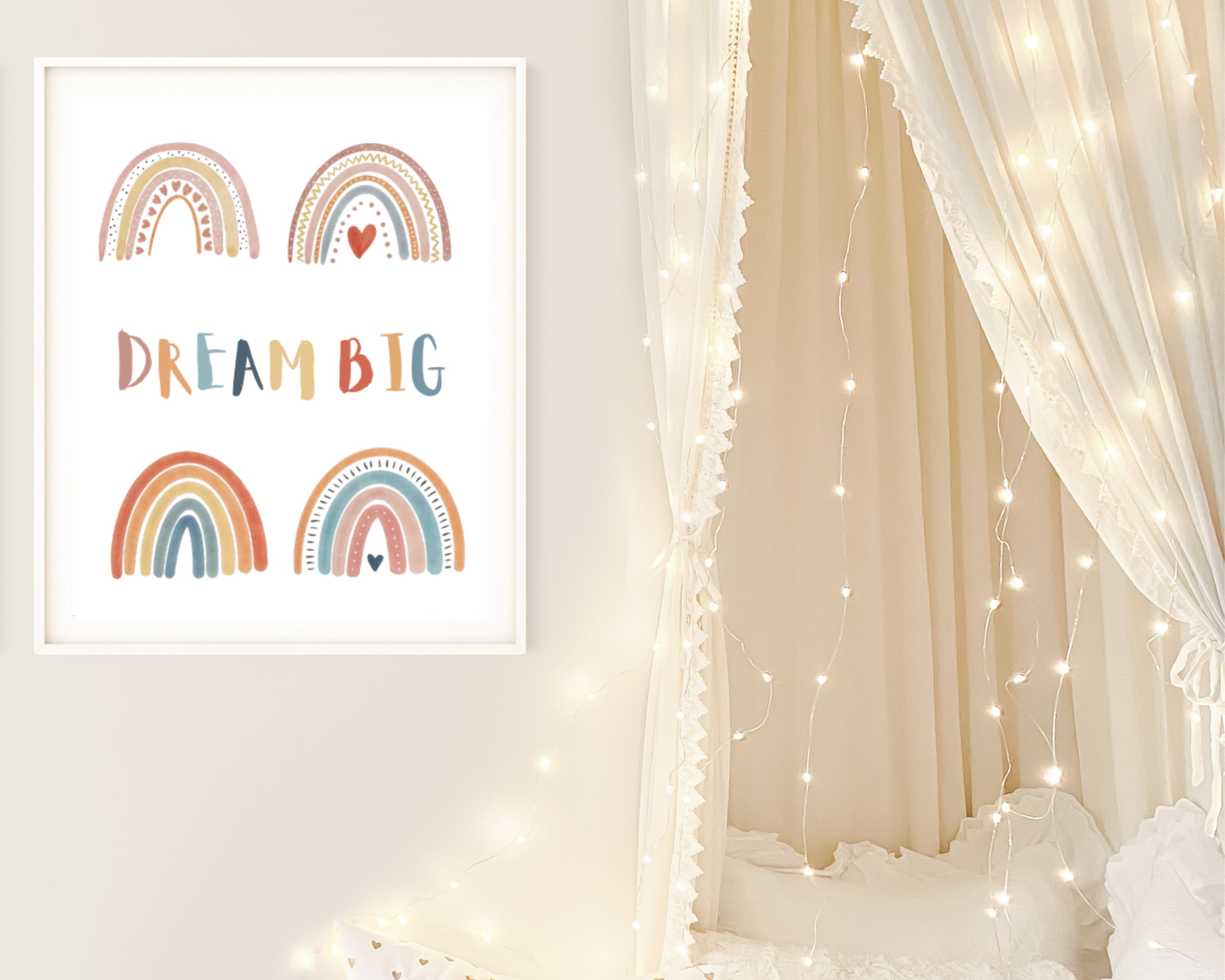 Rainbow Nursery Print, Dream Big, Rainbow Nursery Decor, Baby Decor ...