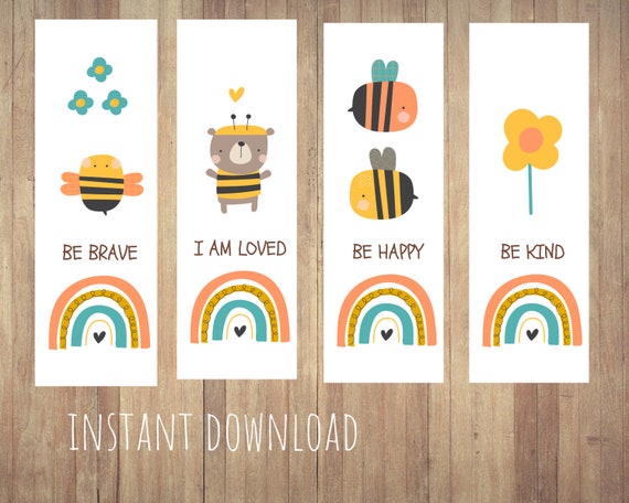 Bee Kids Printable Bookmarks Set of 4 Positive Affirmations | Etsy
