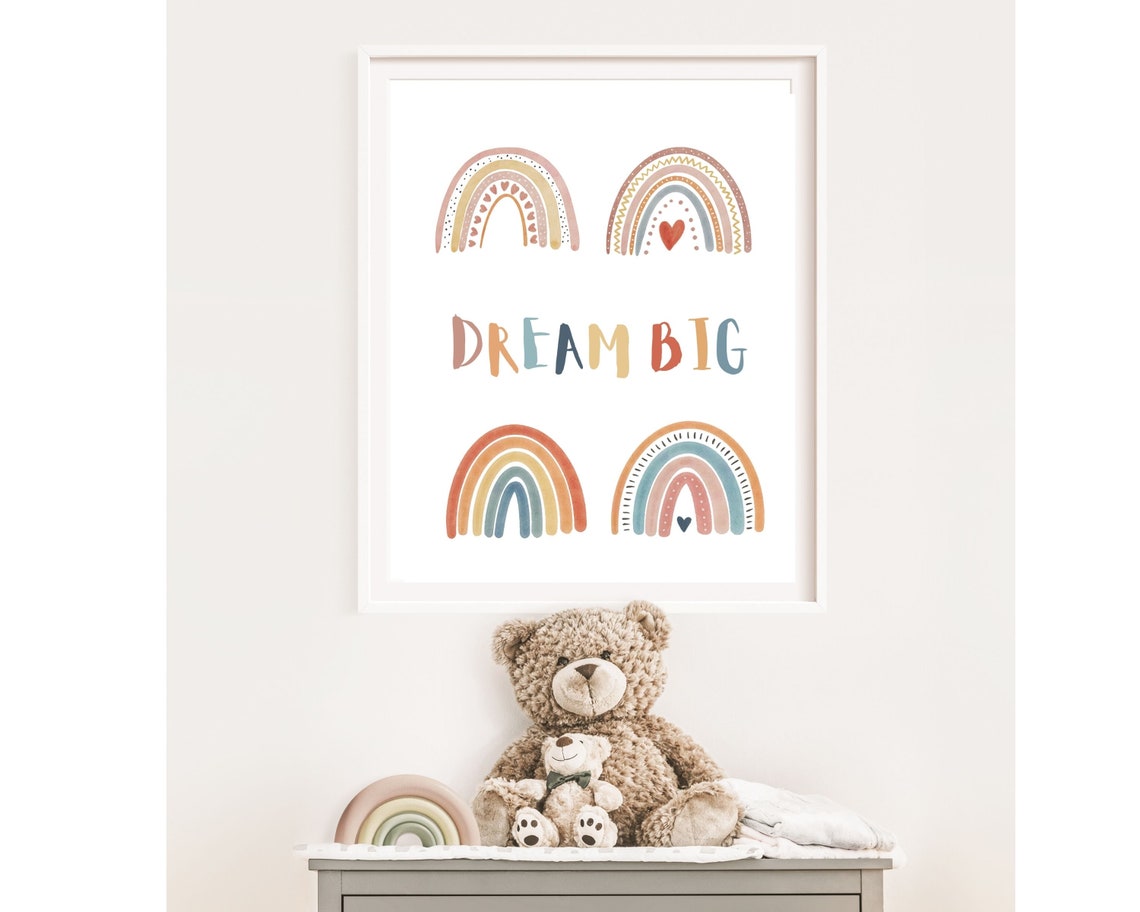 Rainbow Nursery Print, Dream Big, Rainbow Nursery Decor, Baby Decor ...