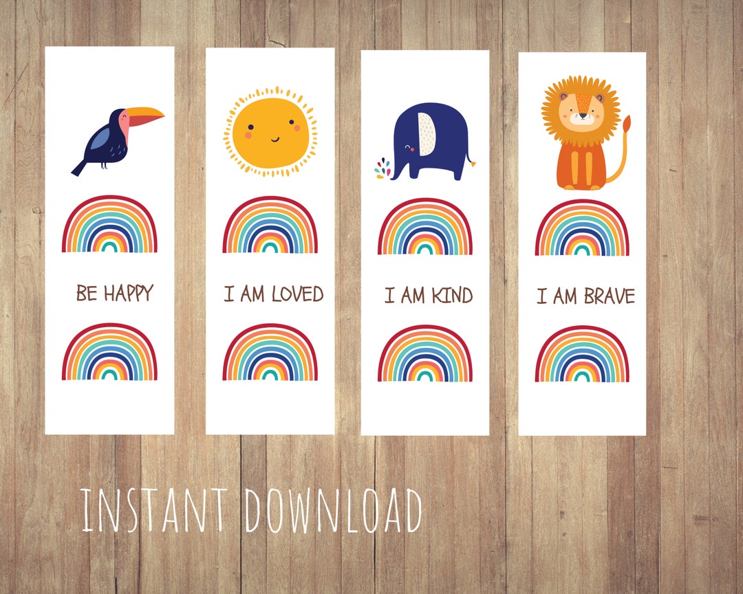 Jungle Kids Printable Bookmarks, Set of 4, Positive Affirmations ...