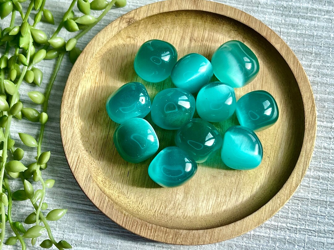 Aqua Blue Cats Eye Tumblestone Crystals, Gemstone Gift for Her, Cat’s ...