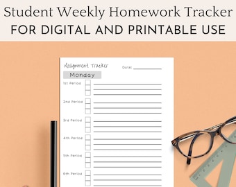 Student Weekly Homework Tracker Printable | Digital Student Planner ...