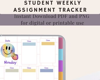 Student Weekly Homework Tracker Printable | Digital Student Planner ...
