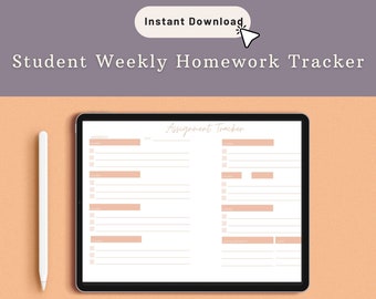 Student Weekly Homework Tracker Printable | Digital Student Planner ...