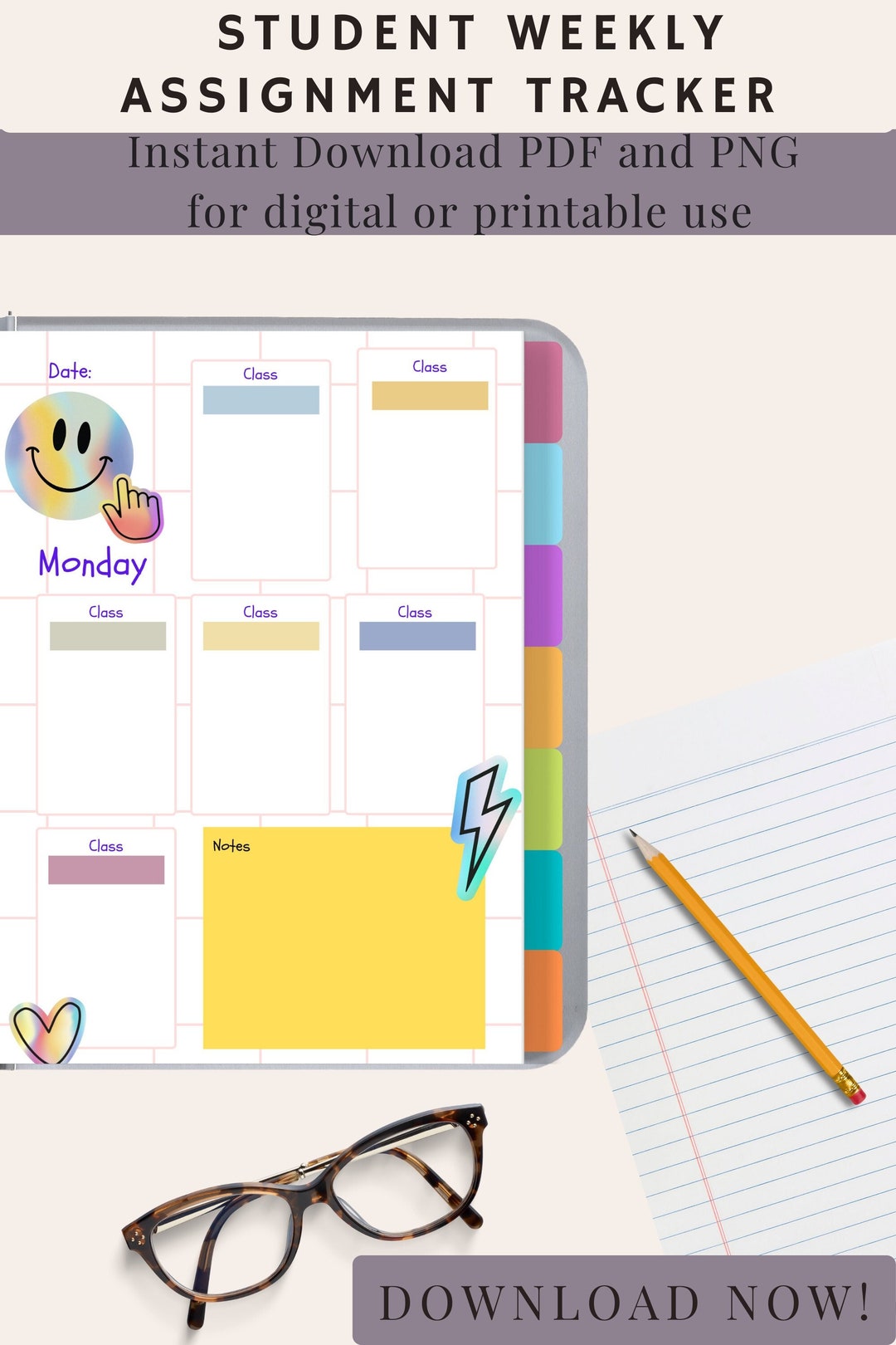 Student Weekly Homework Tracker Printable | Digital Student Planner ...