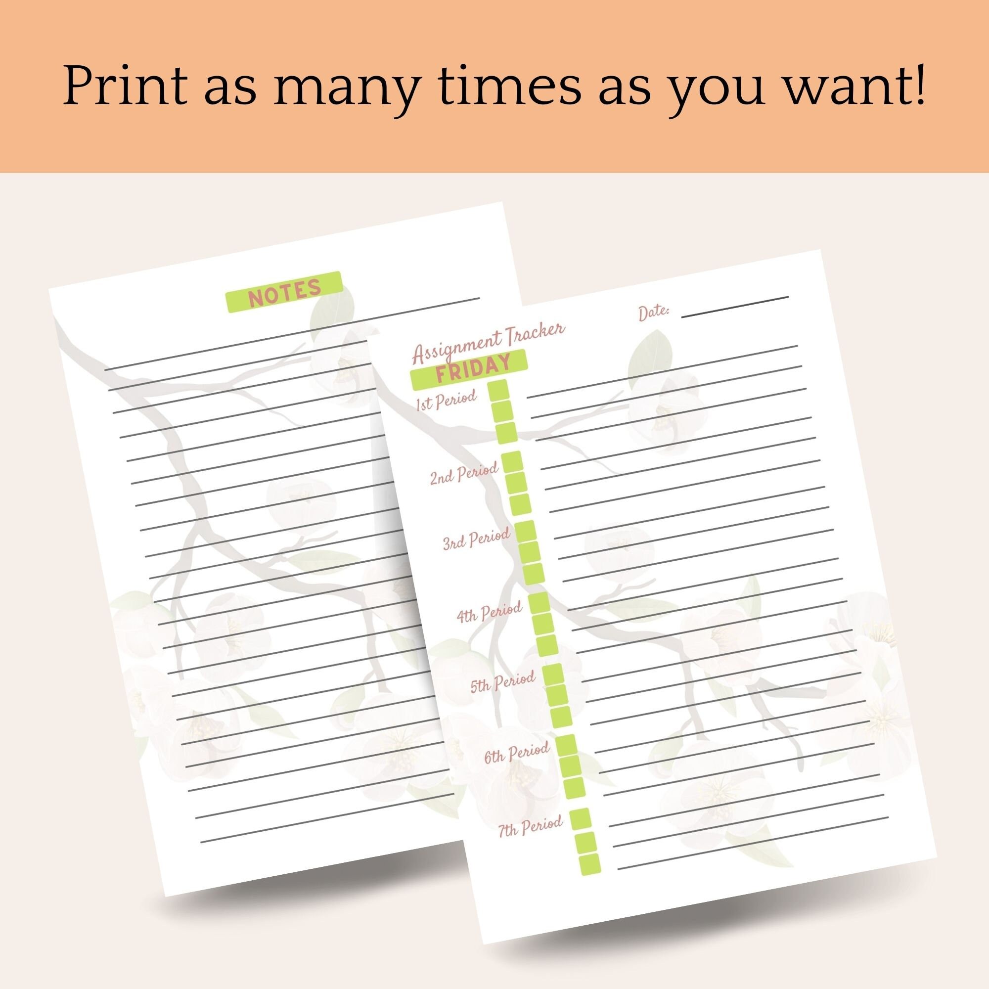 Student Weekly Homework Tracker Printable | Digital Student Planner ...
