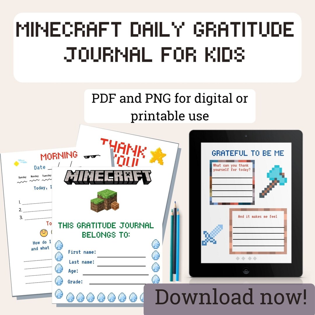 Minecraft Daily Gratitude Journal for Kids, Printable Summer Activity ...