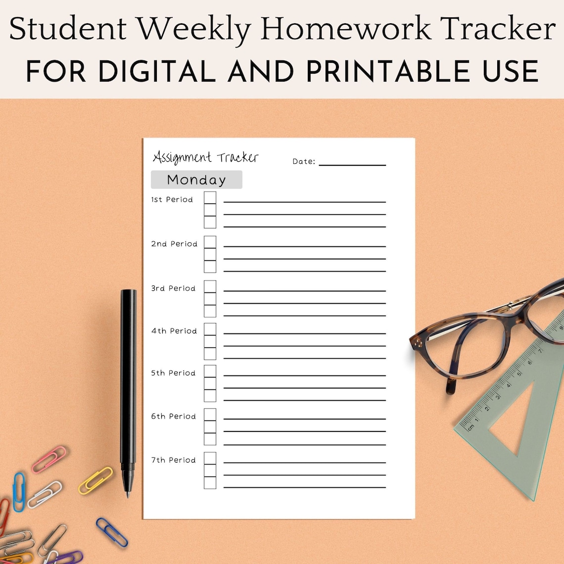 Student Weekly Homework Tracker Printable | Digital Student Planner ...