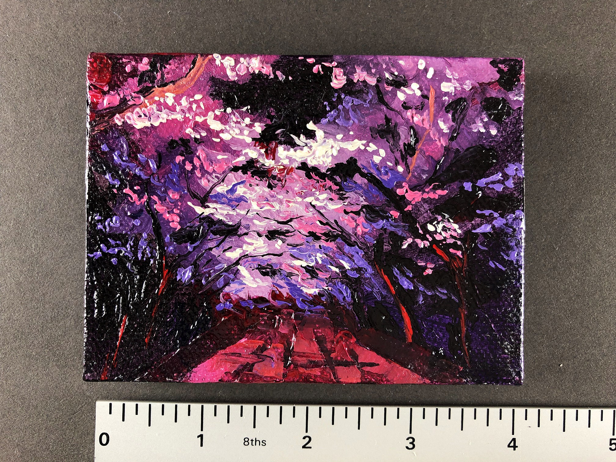 Landscape Oil Painting Sakura Trees Night scene Japan Original | Etsy