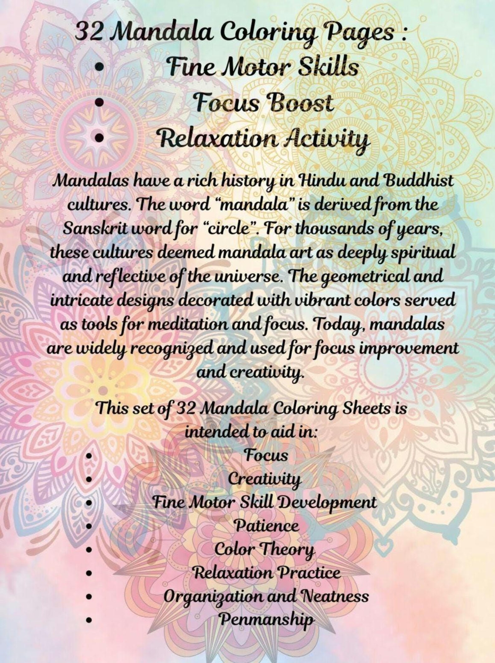 32 Mandala Coloring Pages Packet | Yoga Activity | Fine Motor Skill ...