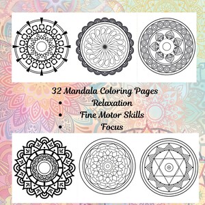 32 Mandala Coloring Pages Packet | Yoga Activity | Fine Motor Skill ...