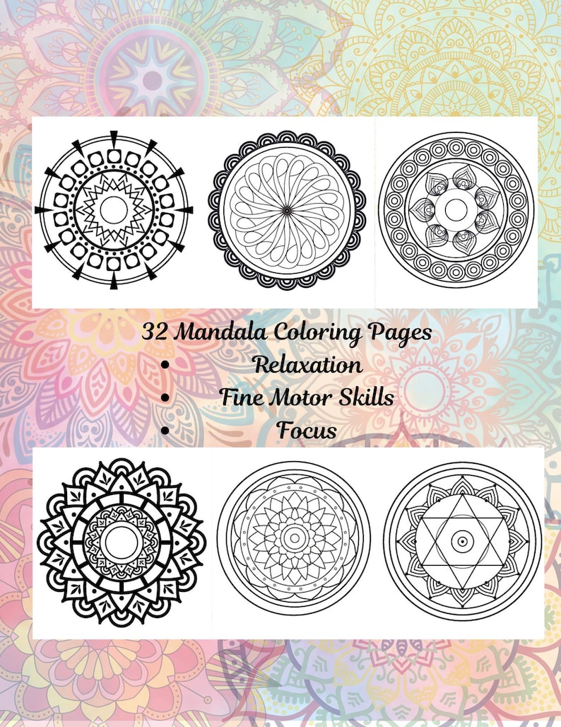 32 Mandala Coloring Pages Packet | Yoga Activity | Fine Motor Skill ...