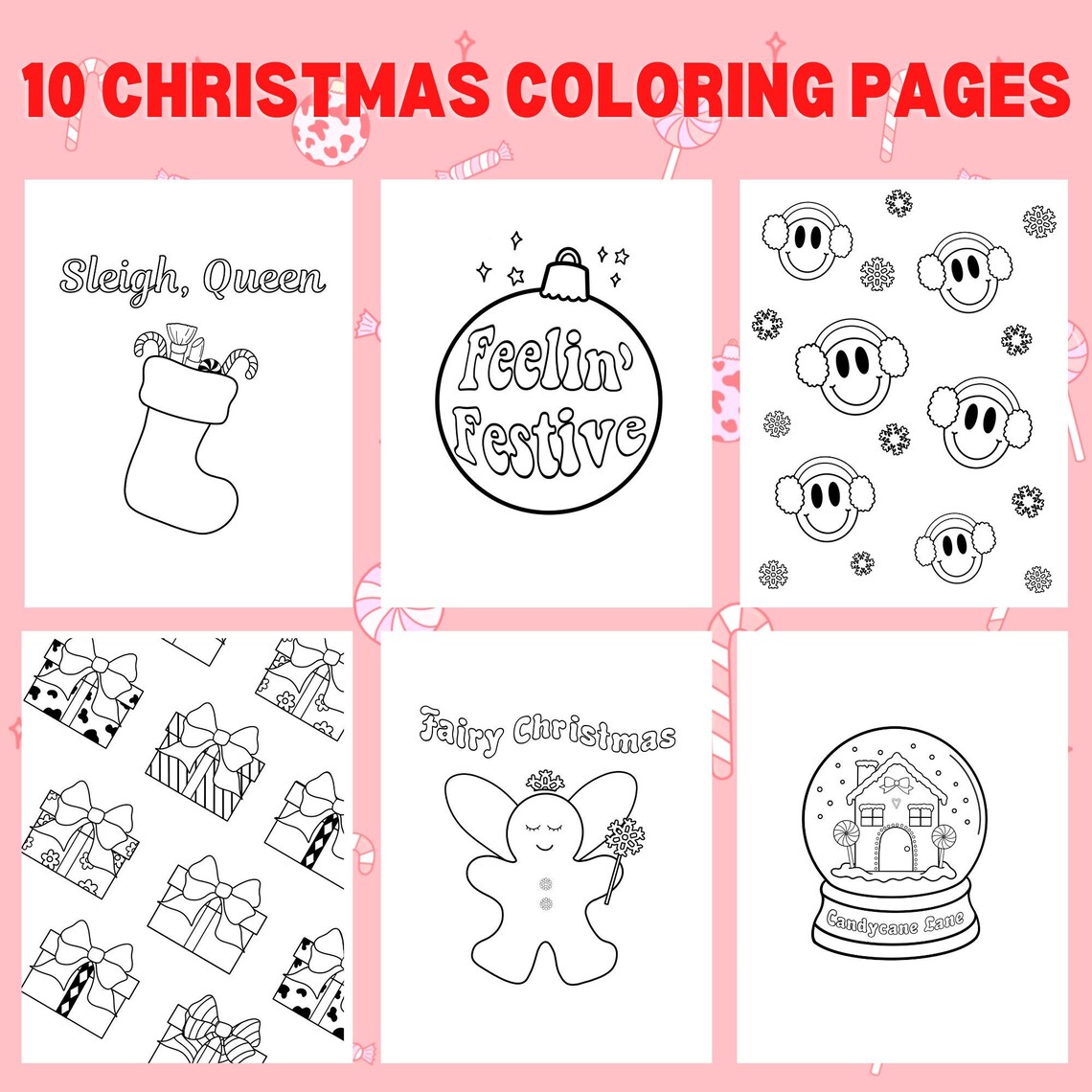 Y2koloring Christmas Coloring Page Bundle - 10 Cute, Printable ...