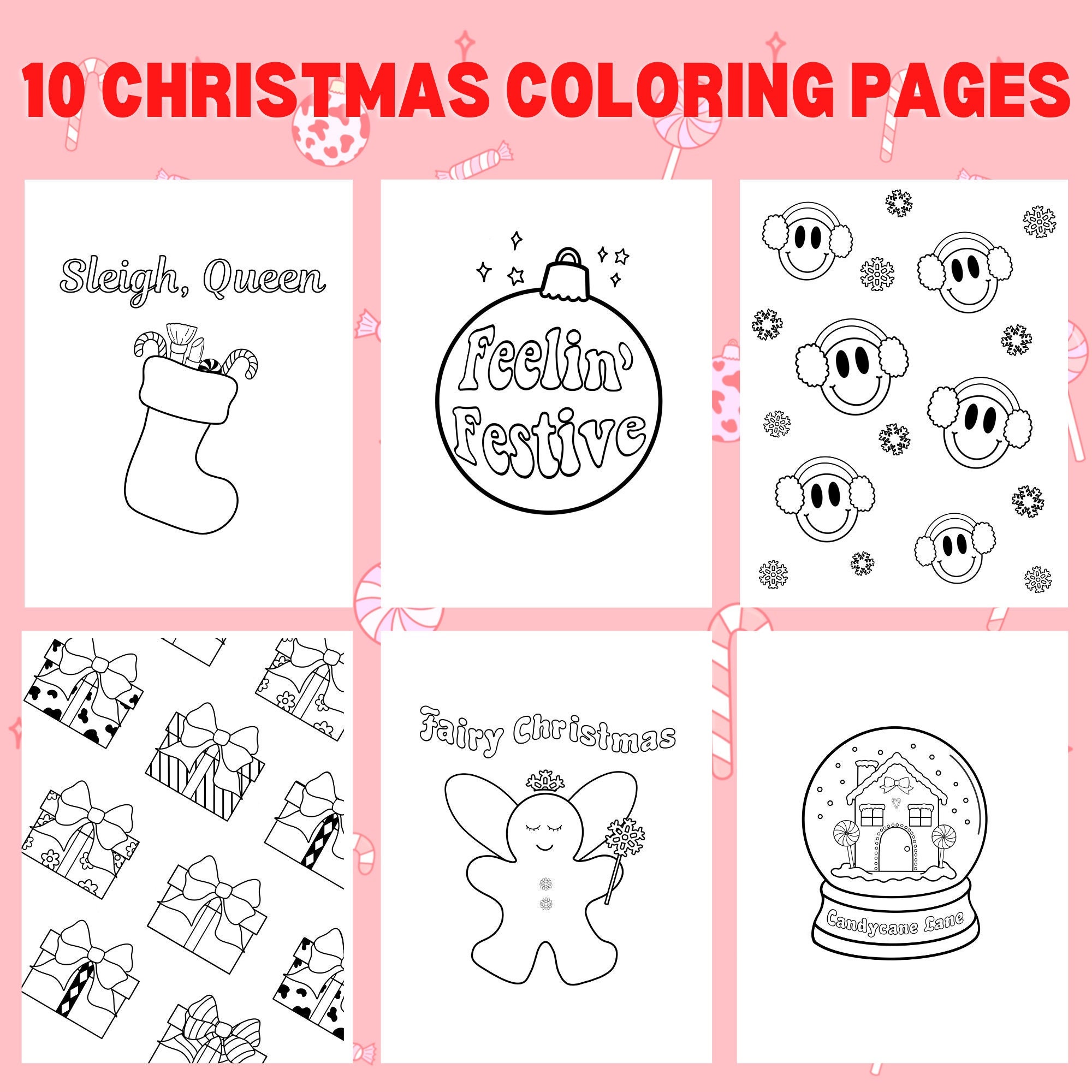 Y2koloring Christmas Coloring Page Bundle - 10 Cute, Printable ...