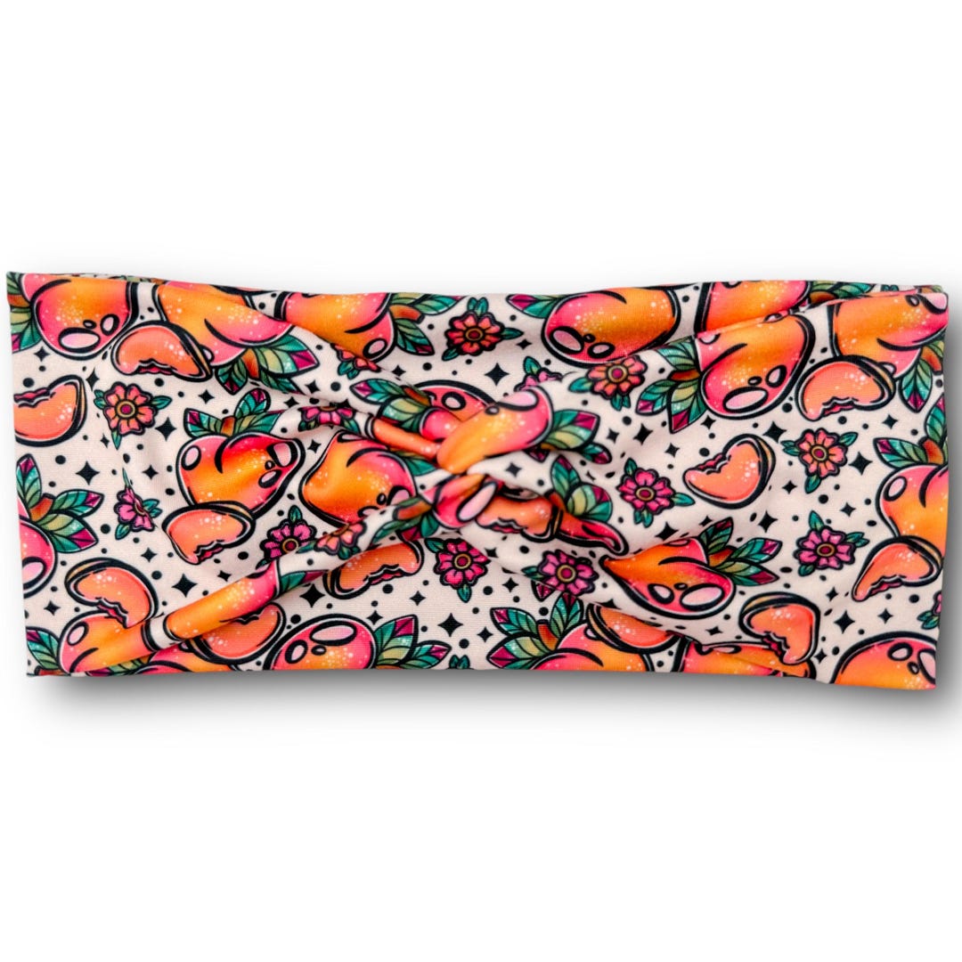 Peaches Twist Headband in Cream Backdrop - Fruit and Floral Design ...