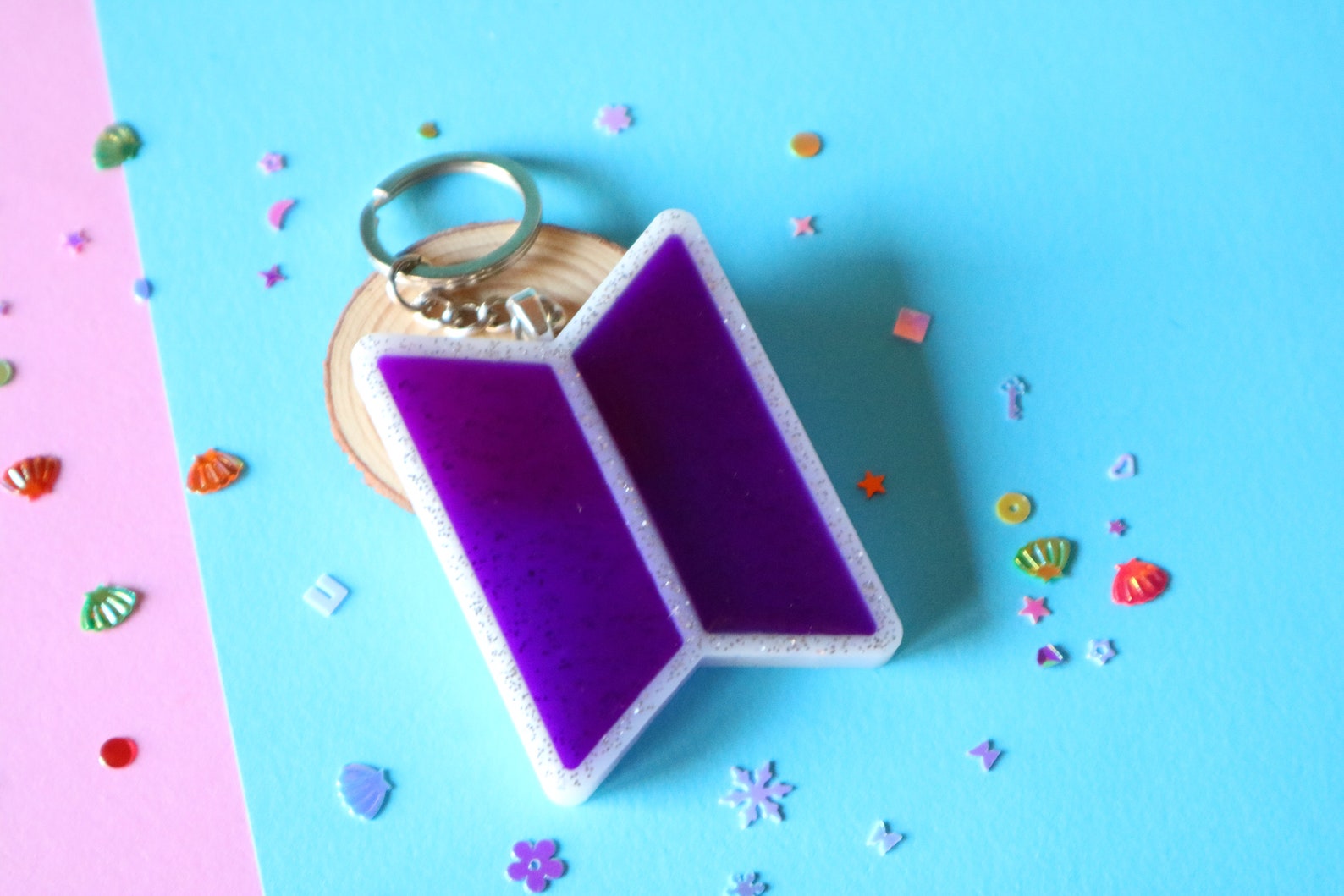 BTS Logo Keychain. BTS Resin Keychain. BTS Purple Keychain | Etsy