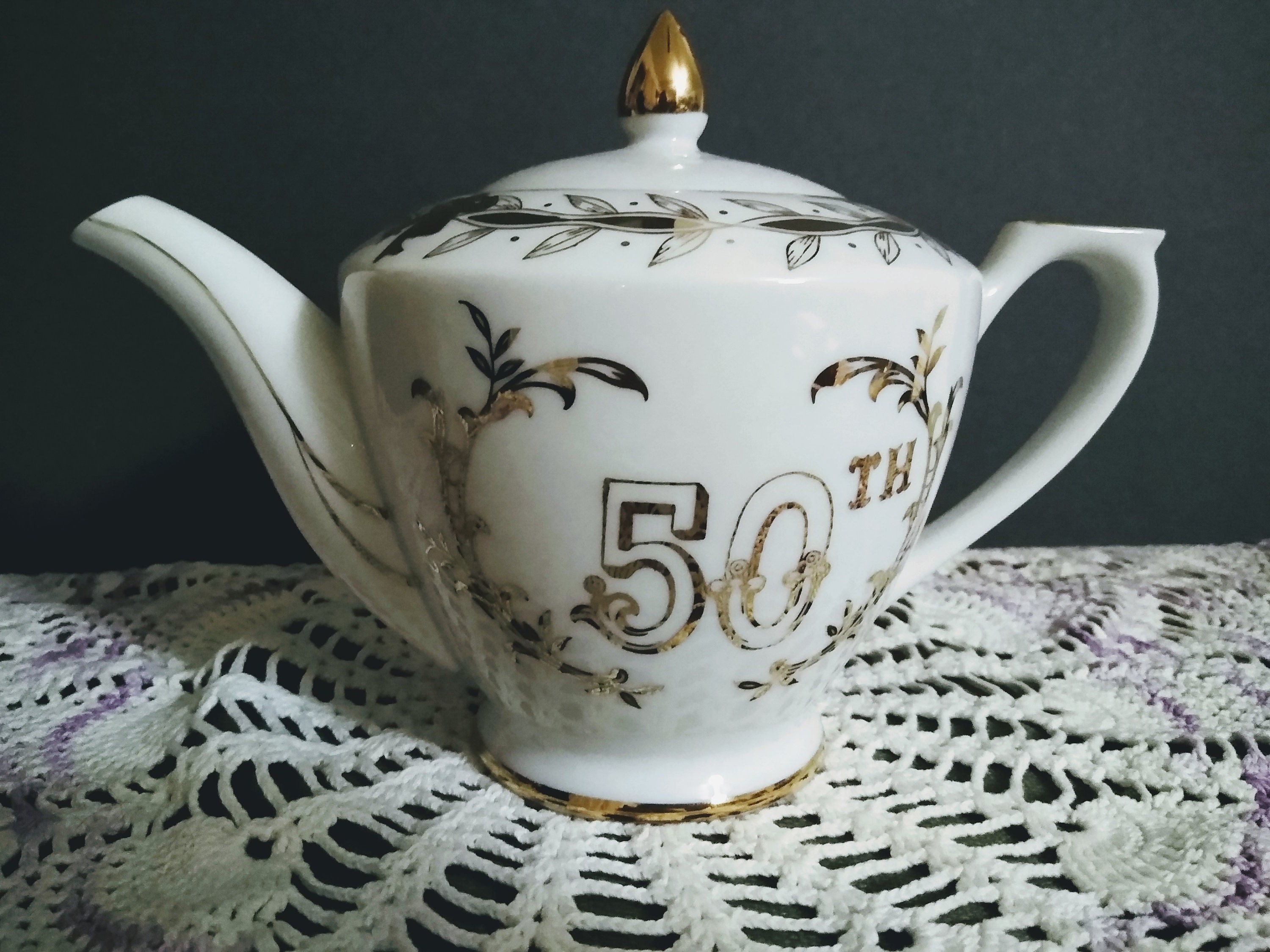 TEAPOT Vintage Lefton China 50th Anniversary Hand Painted - Etsy