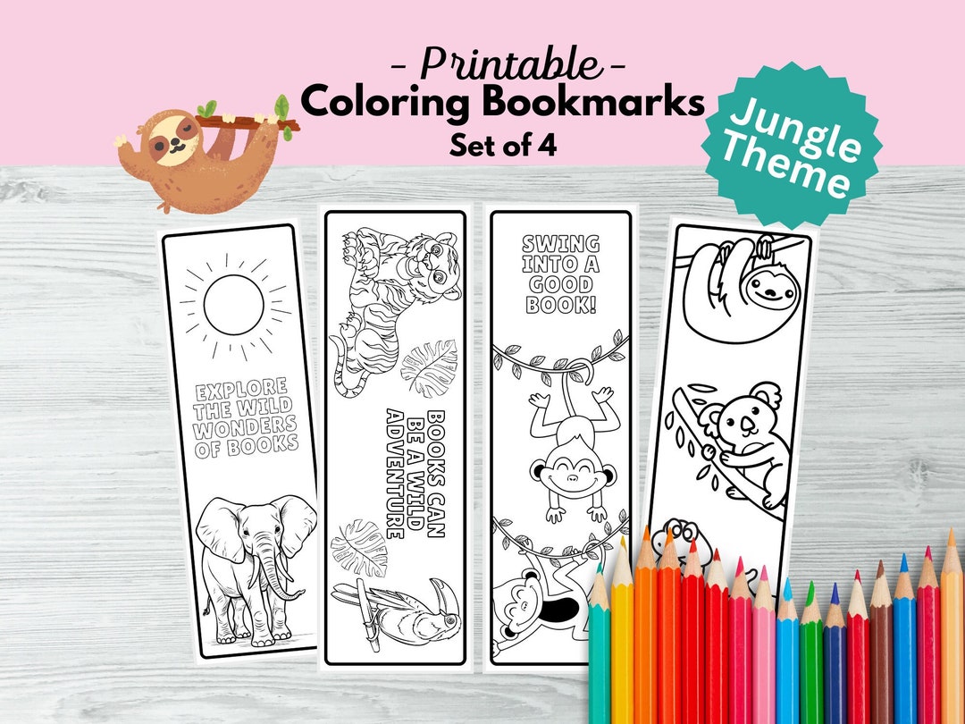 Printable Coloring Jungle and Safari Animal Bookmarks Kids Elephant ...