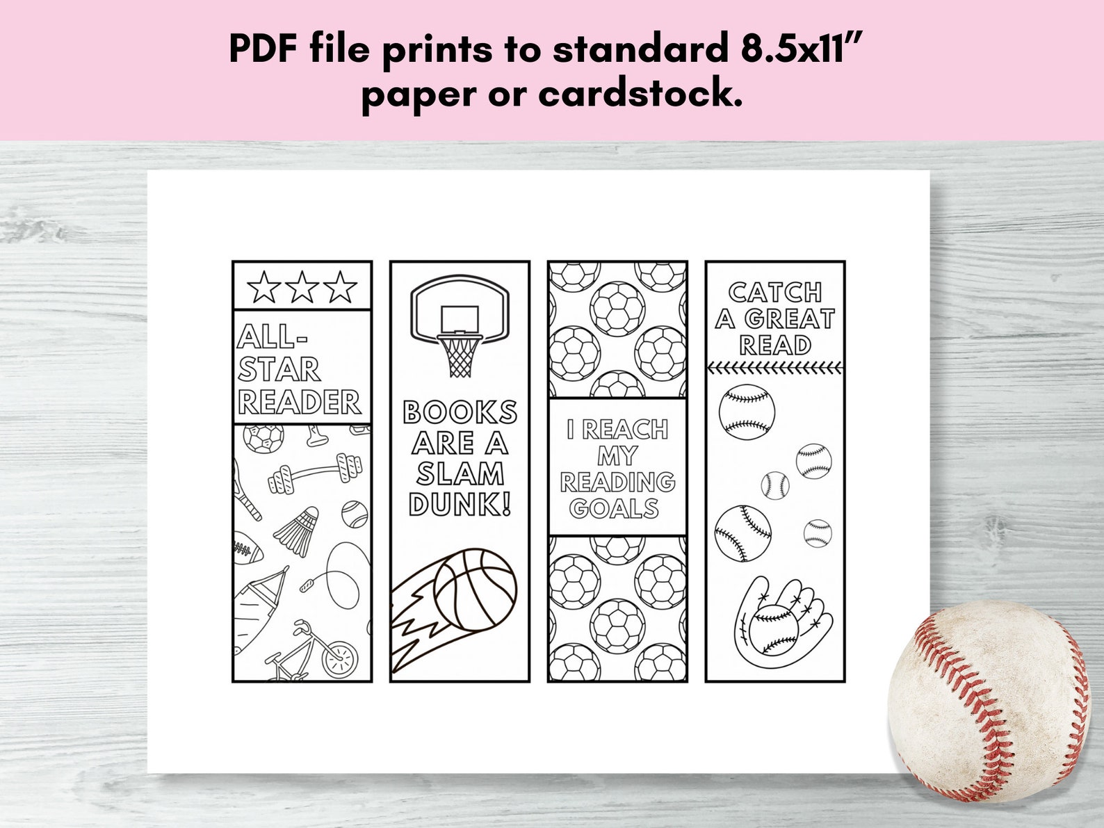 Printable Coloring Sports Bookmark | Kids Soccer Basketball Football ...