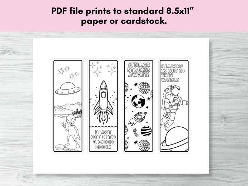 Printable Coloring Outer Space Bookmark Kids Alien and Astronaut ...