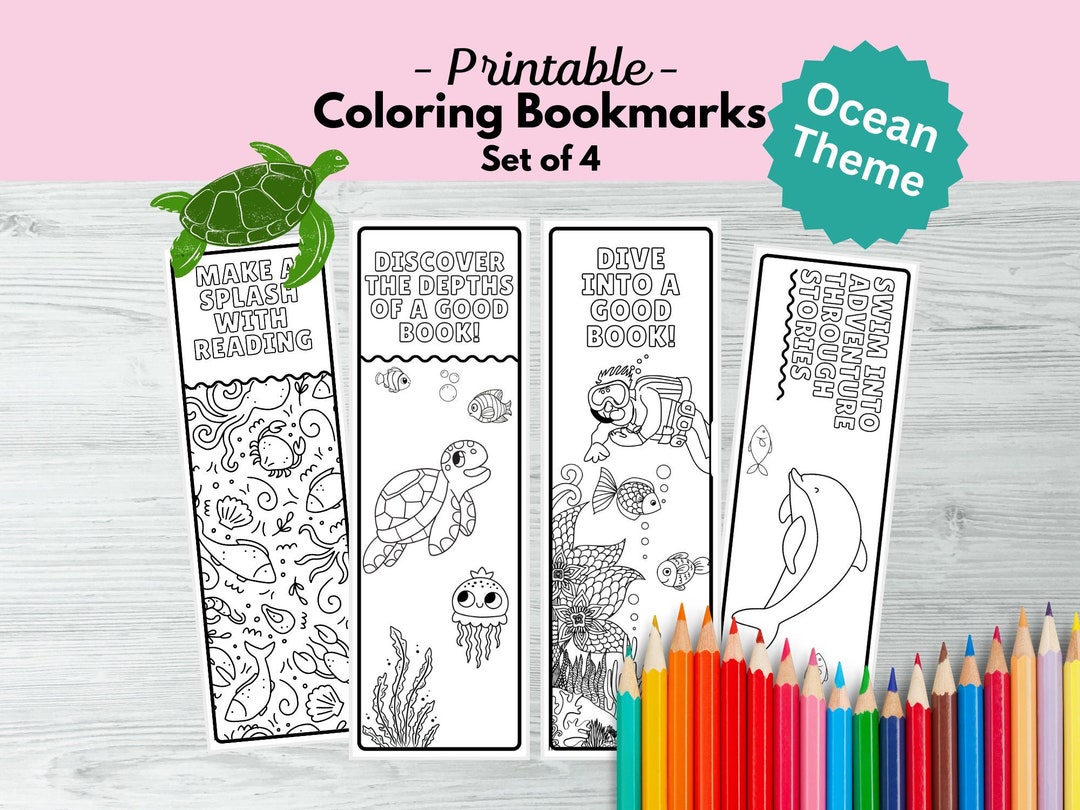 Printable Coloring Ocean Bookmarks Kids Dolphin Fish Bookmarks - Etsy