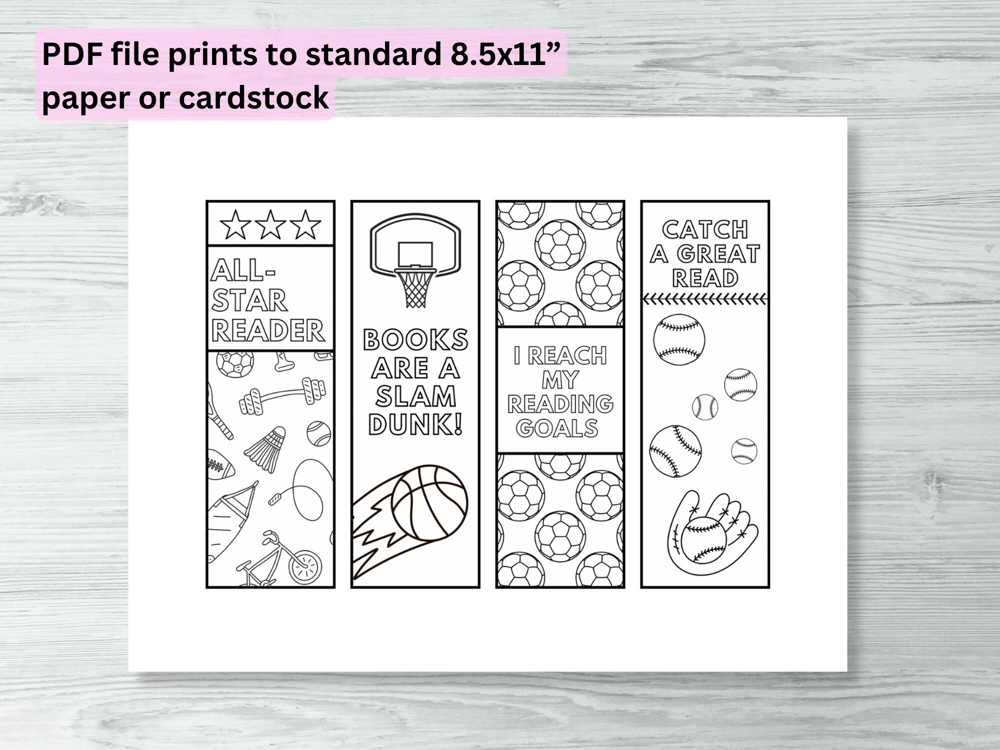 Printable Coloring Bookmark Sports Kids Soccer Basketball Football ...