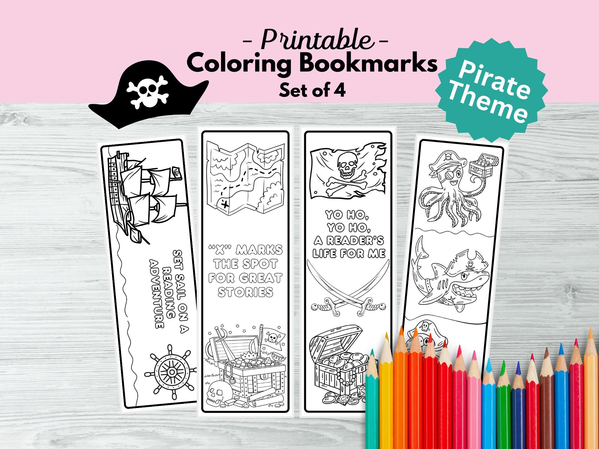 Printable Coloring Pirate Bookmarks Kids Pirate Ship Bookmarks - Etsy