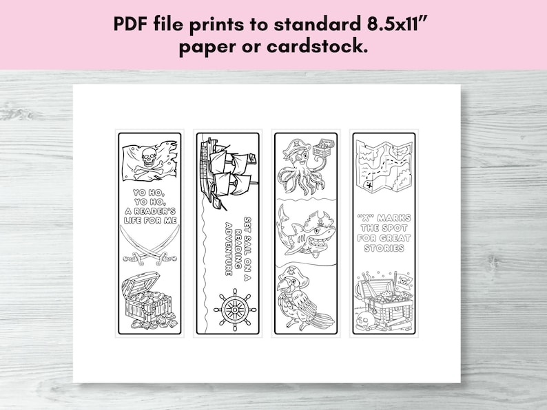 Printable Coloring Pirate Bookmarks Kids Pirate Ship Bookmarks - Etsy