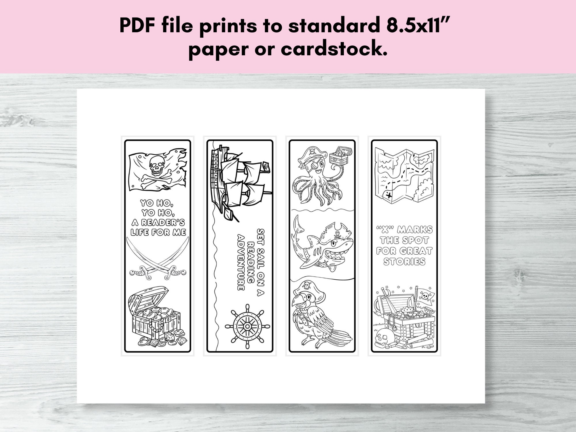 Printable Coloring Pirate Bookmarks Kids Pirate Ship Bookmarks - Etsy