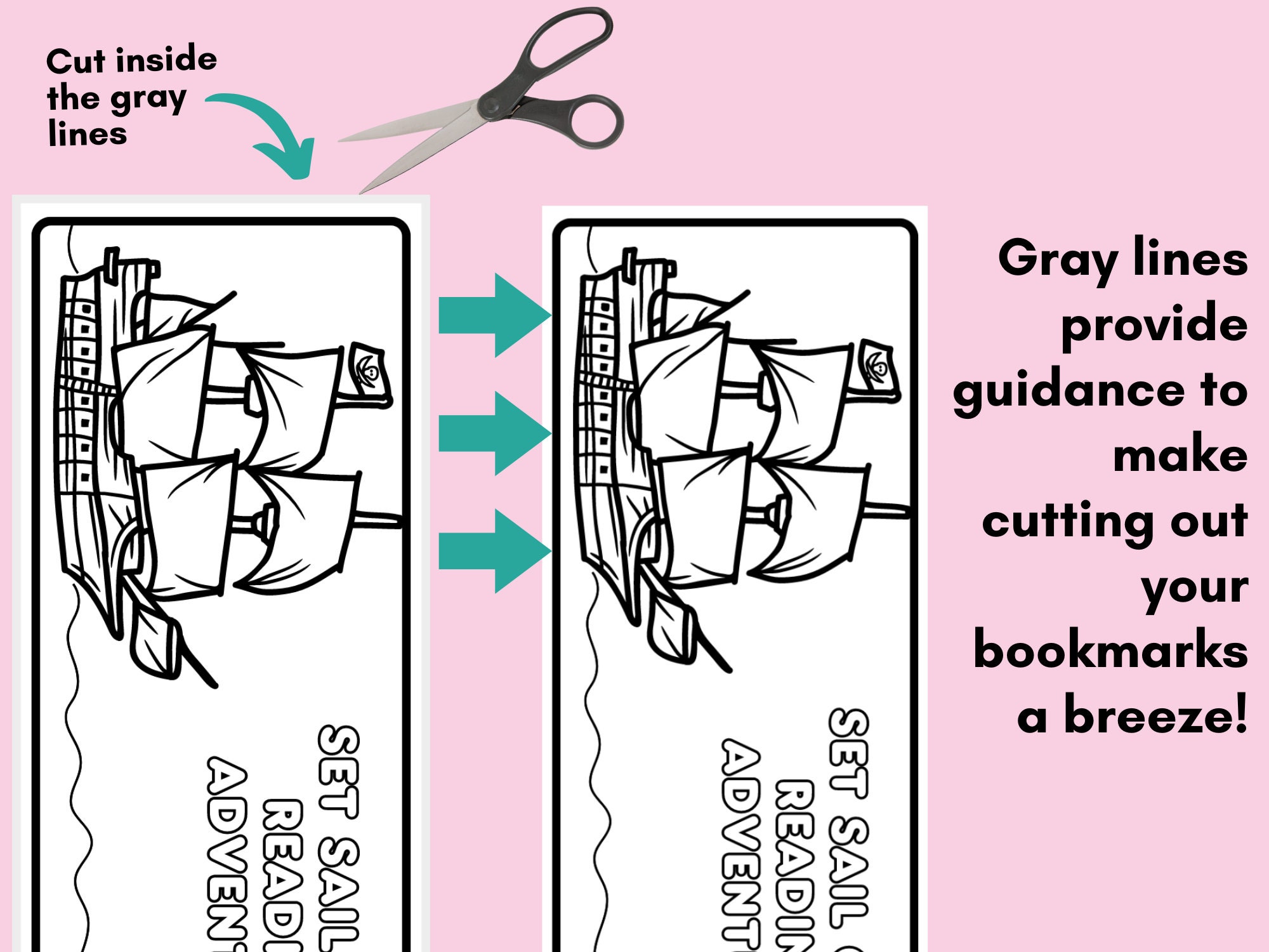 Printable Coloring Pirate Bookmarks Kids Pirate Ship Bookmarks - Etsy