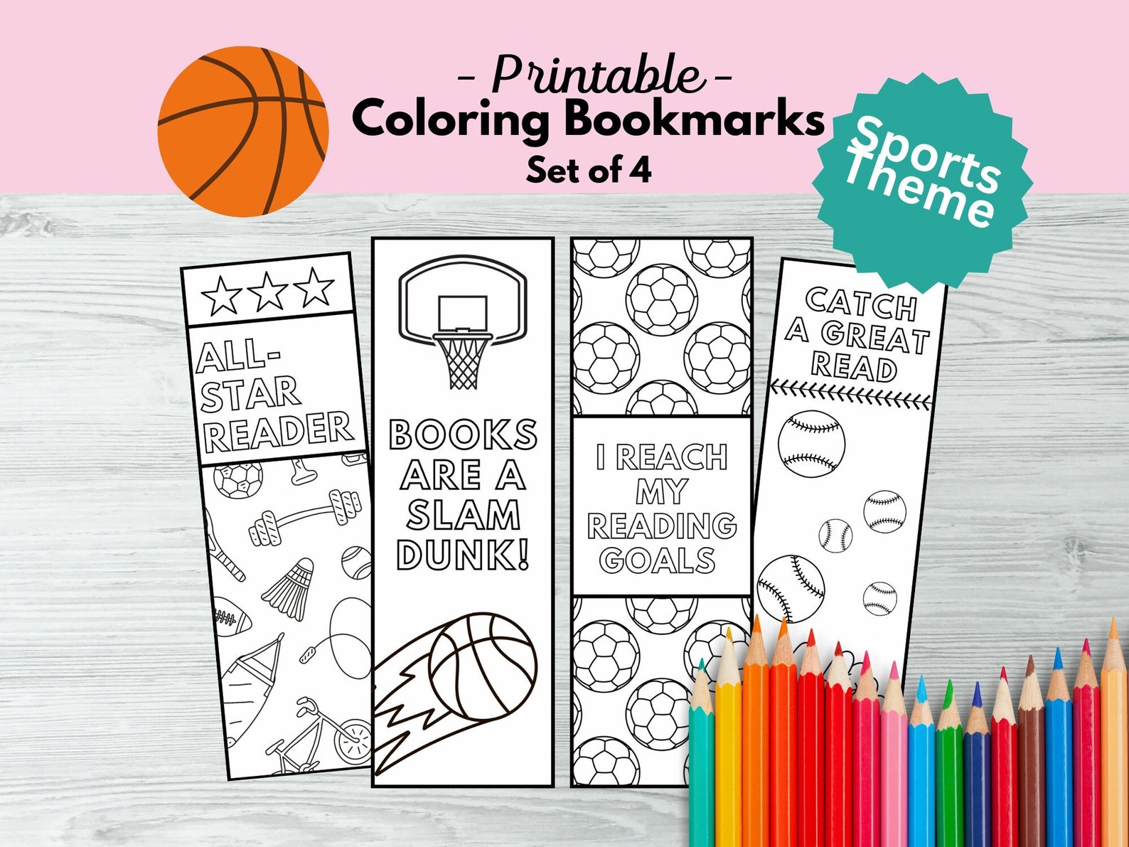 Printable Coloring Sports Bookmark | Kids Soccer Basketball Football ...