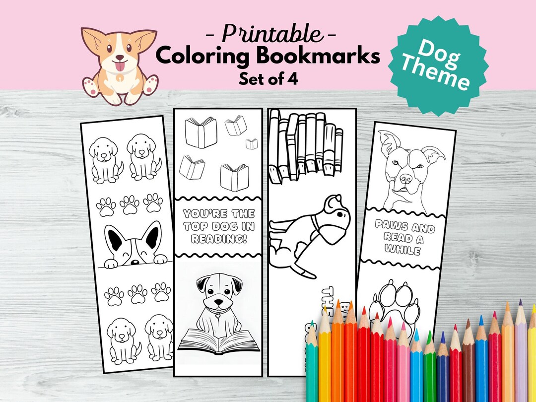 Printable Coloring Dog Bookmarks Puppies Kids Dog Bookmark - Etsy