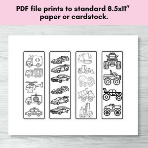 Printable Coloring Vehicle Bookmarks | Kids Racecar Monster Truck ...