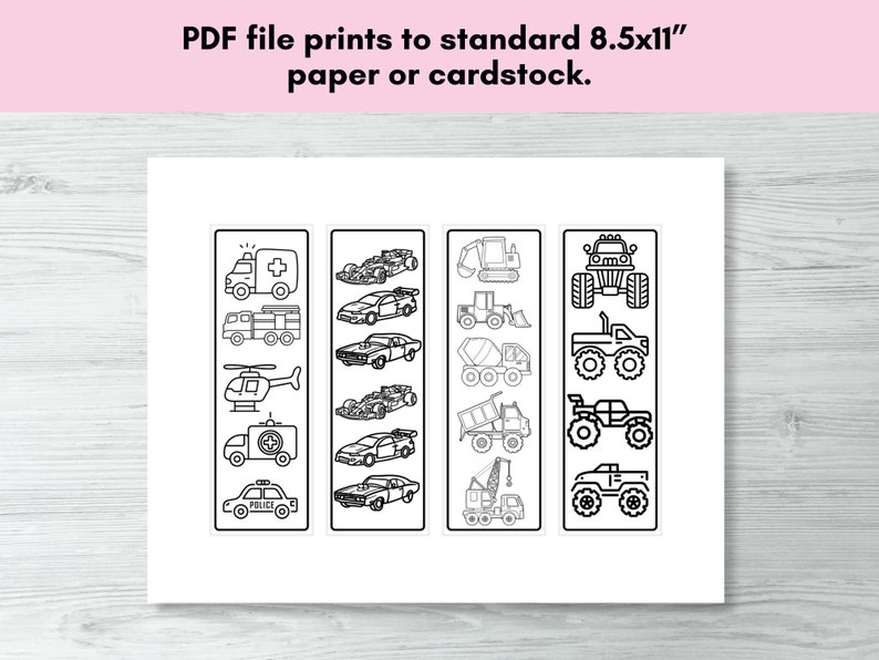 Printable Coloring Vehicle Bookmarks | Kids Racecar Monster Truck ...