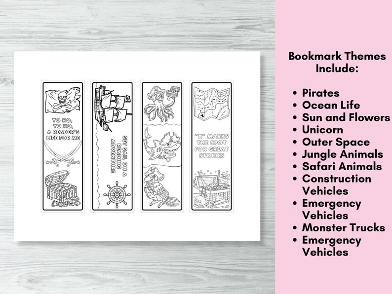 Printable Kids Coloring Bookmarks: Activity Bundle With Space, Pirates ...