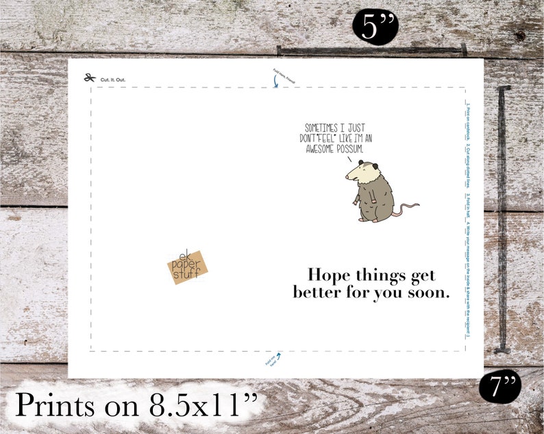 Printable Funny Possum Get Well Card – Encouragement Gift (PDF) - Etsy