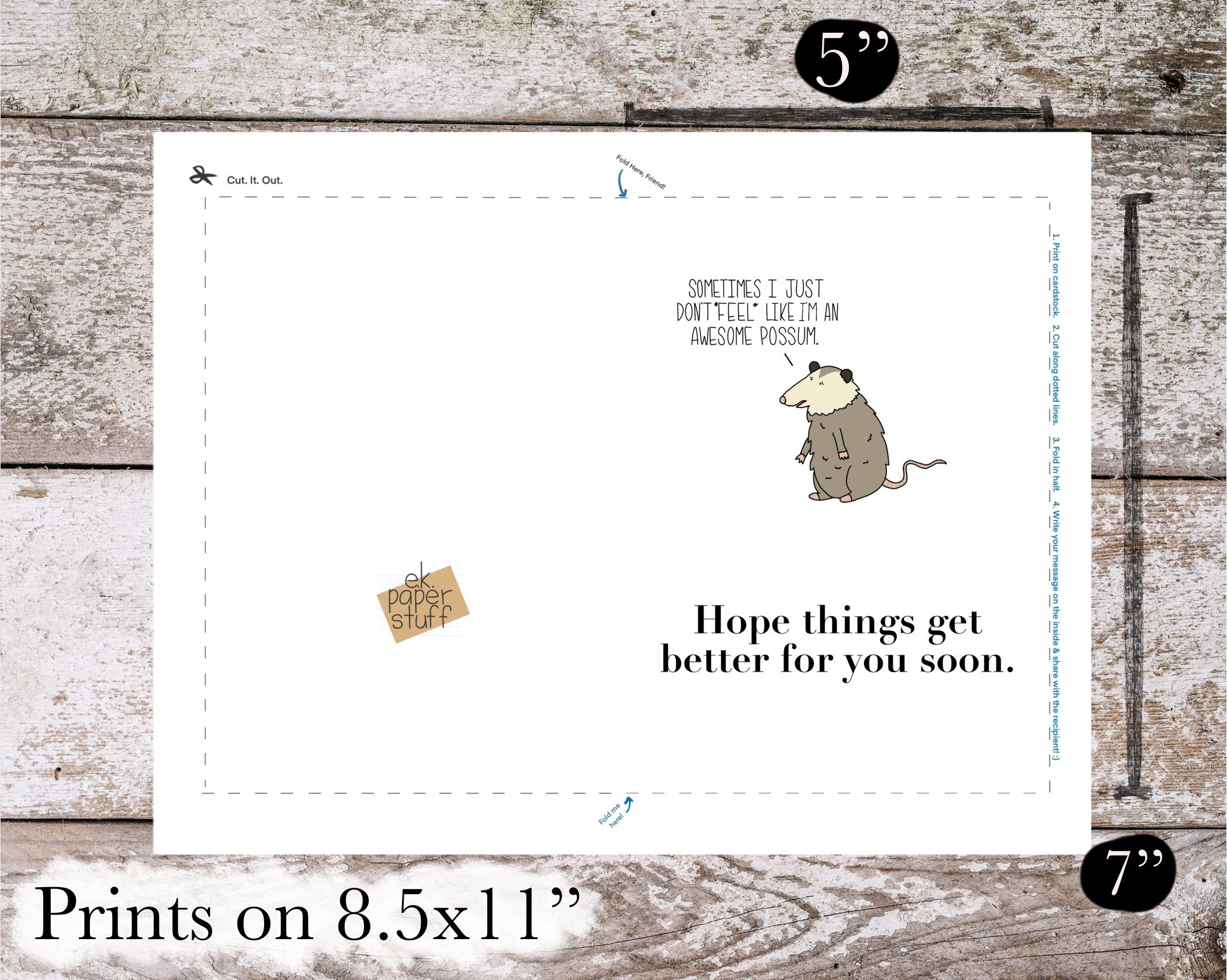 Printable Funny Get Well Card Awesome Possum Encouragement - Etsy