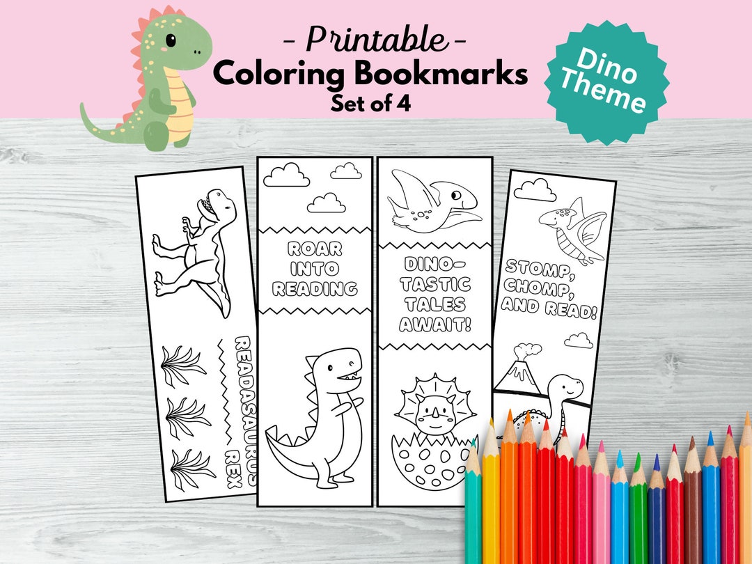 Printable Coloring Dinosaur Bookmarks Kids Dino Bookmark - Etsy