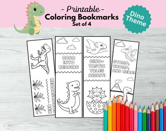 Dinosaur Coloring Bookmarks, 8 Printable Bookmarks for Kids, Dino ...