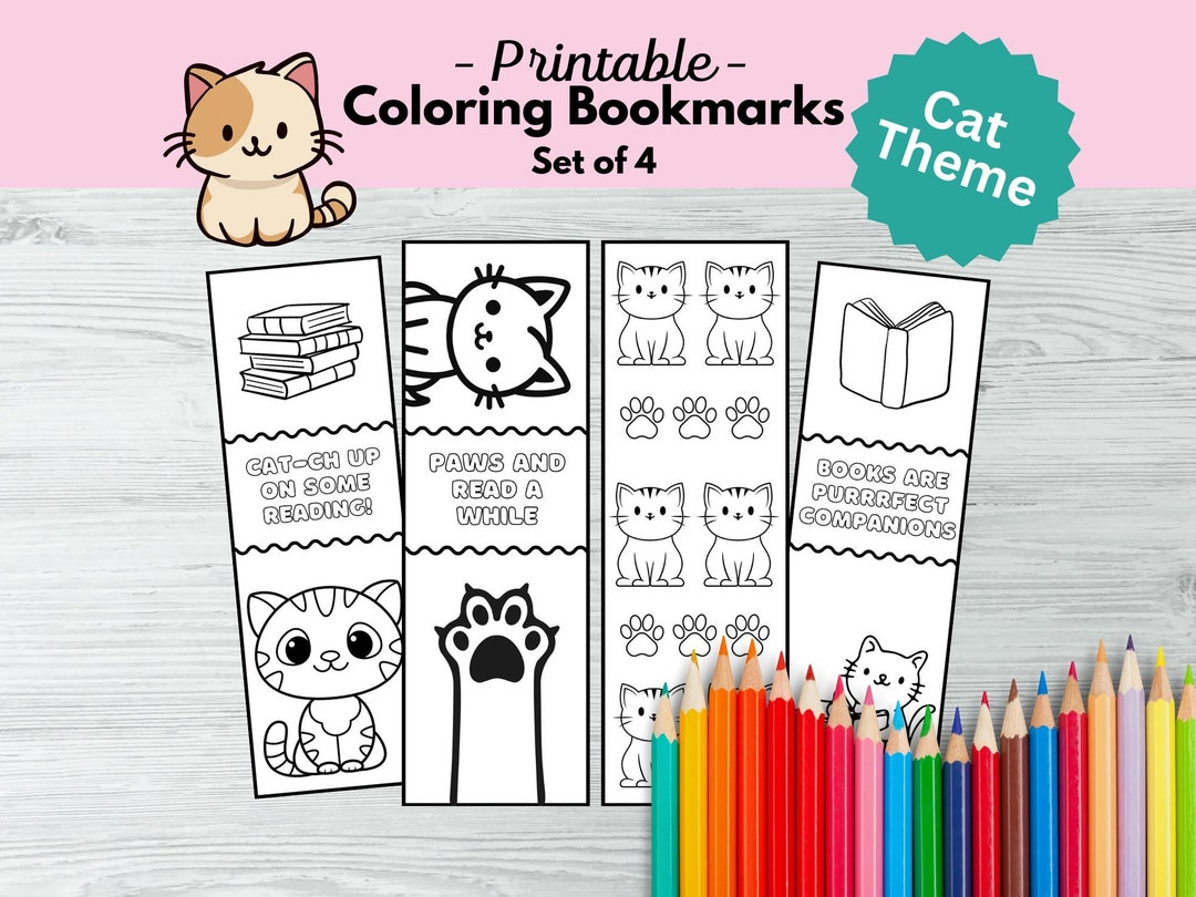 Printable Coloring Cat Bookmarks Kids Cats Bookmarks - Etsy