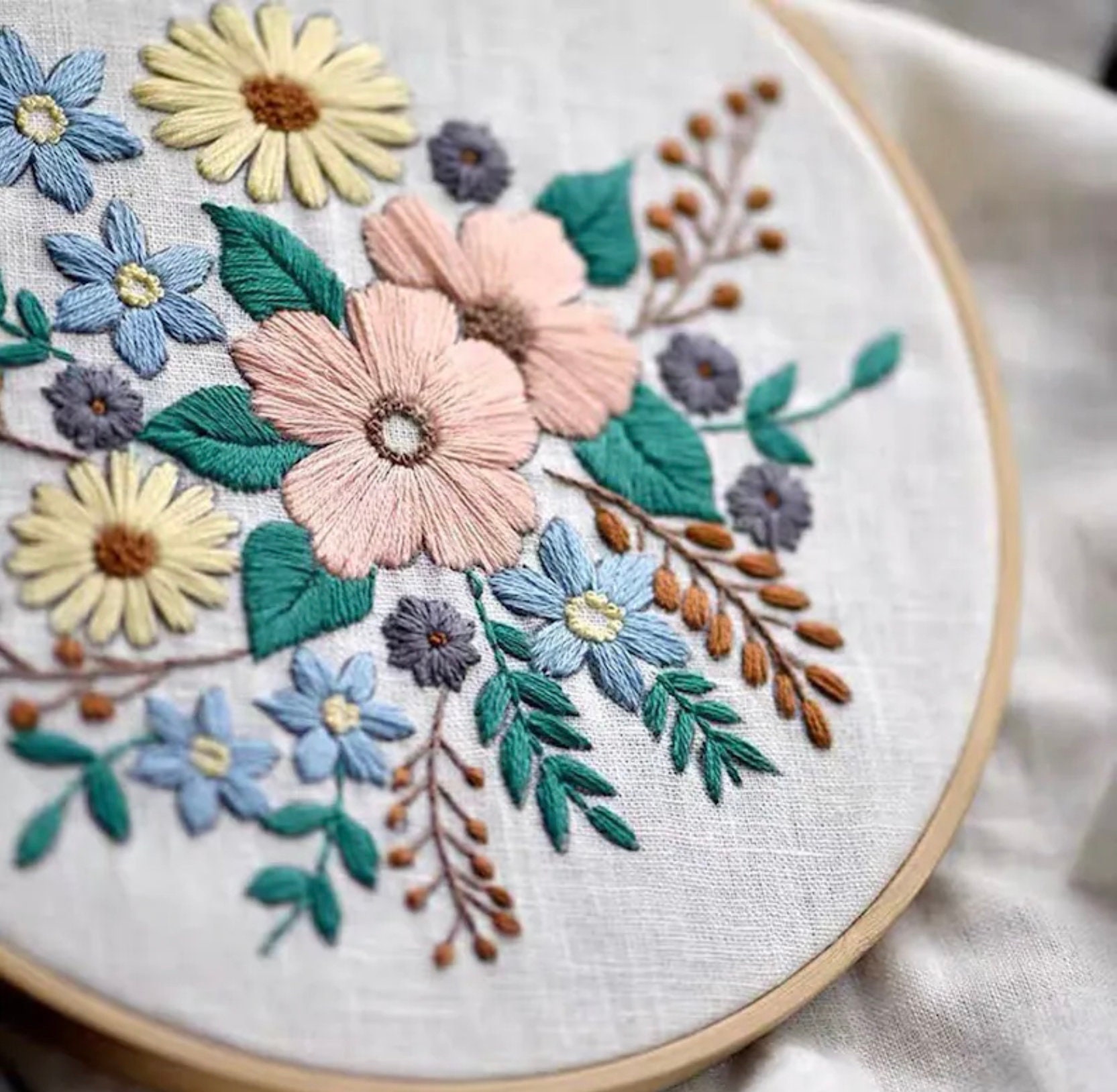 Embroidery Kit Pastel and Orange Florals for Beginners - Etsy UK