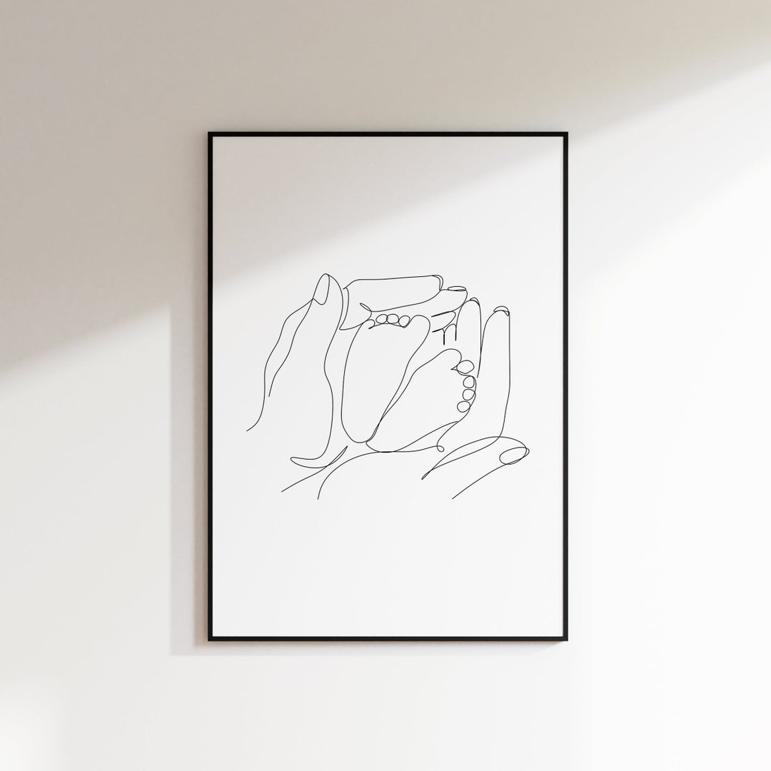 Baby Foot Poster Line Drawing Gift for the Birth Feet Poster Minimalist ...