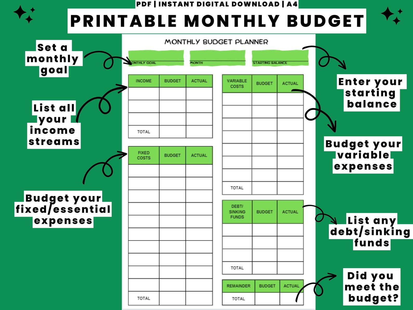 Printable Monthly Budget Template Monthly Expense Tracker - Etsy UK