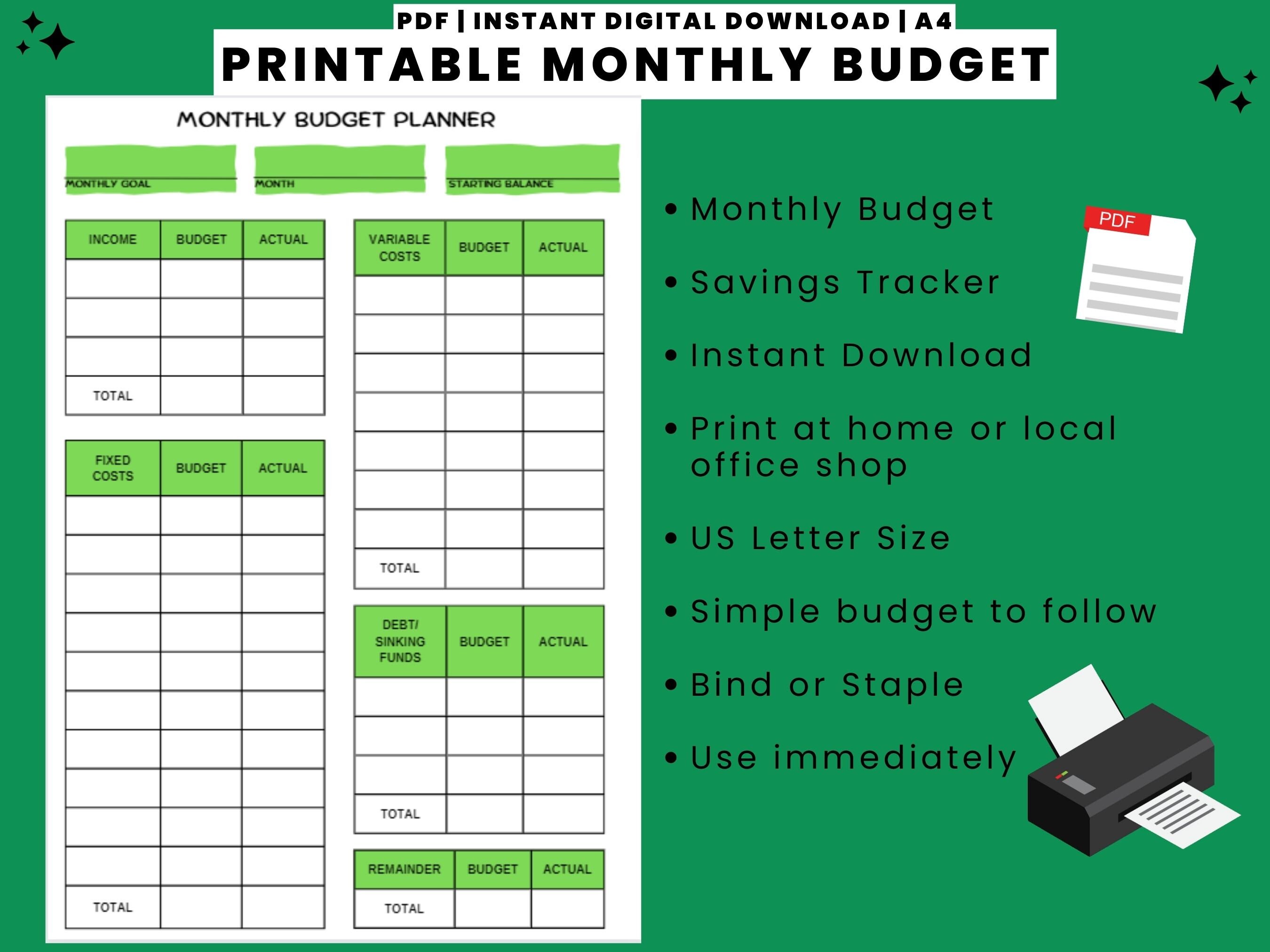 Printable Monthly Budget Template Monthly Expense Tracker - Etsy UK