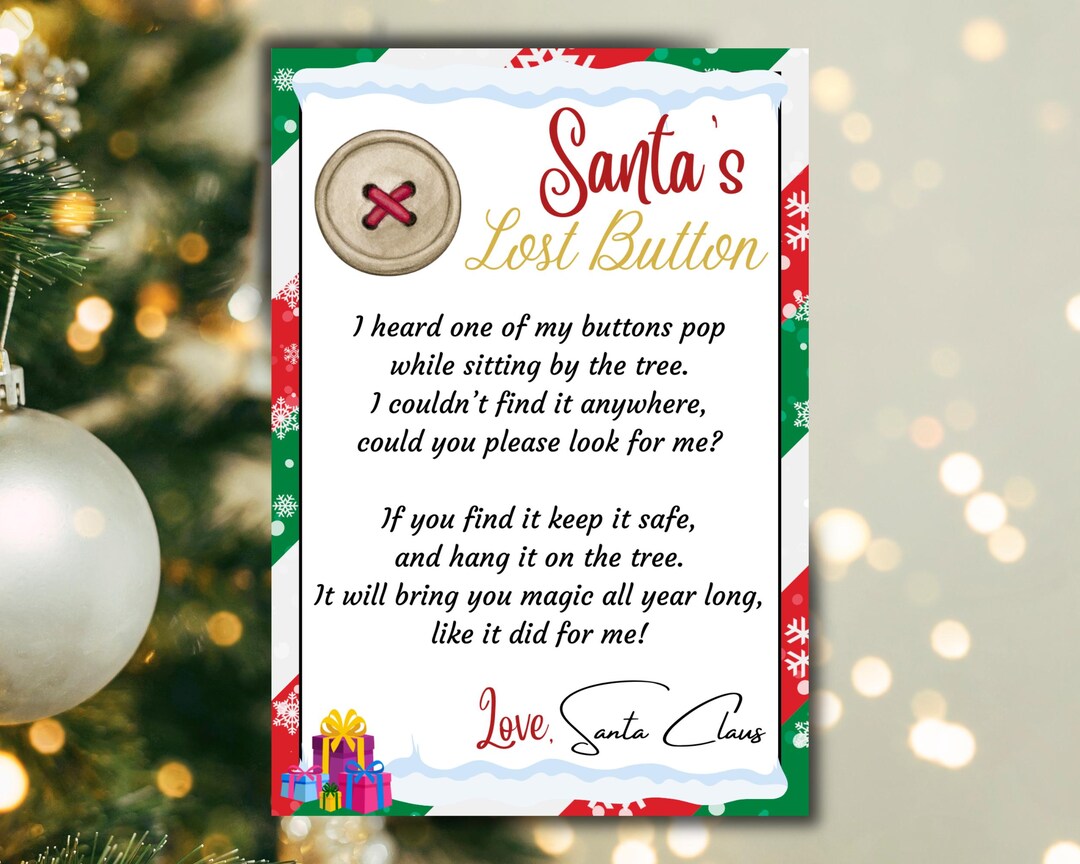 Santa's Lost Button | Button Tag | Printable Poem | Christmas Eve Box ...